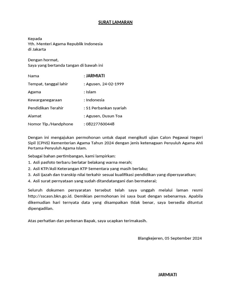 Surat Lamaran Fix | PDF