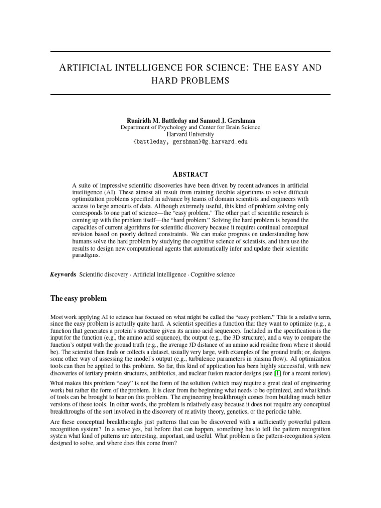 article - ai for science - the easy and hard problems | PDF ...