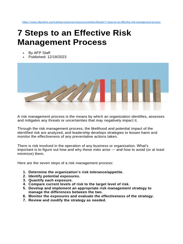 7 Steps To An Effective Risk Management Process | PDF | Risk | Risk ...