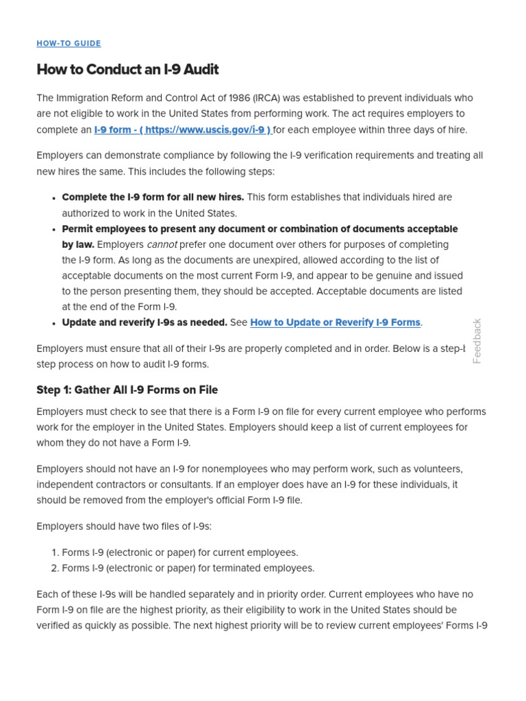 How To Conduct An I-9 Audit | PDF | Government