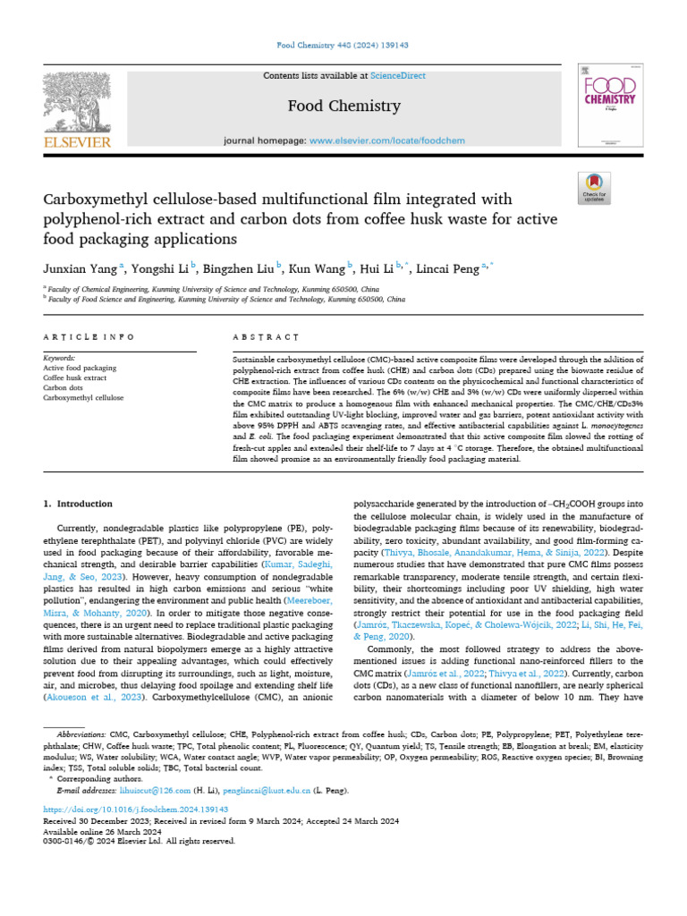 Coffee Husk-Based Active Food Film | PDF | Plastic | Analysis Of Variance