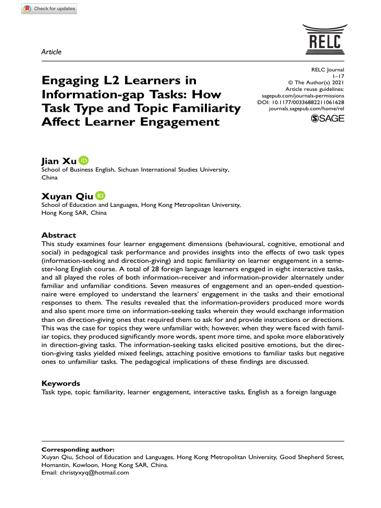 Engaging L2 Learners in Information-gap Tasks_ How Task Type and Topic ...