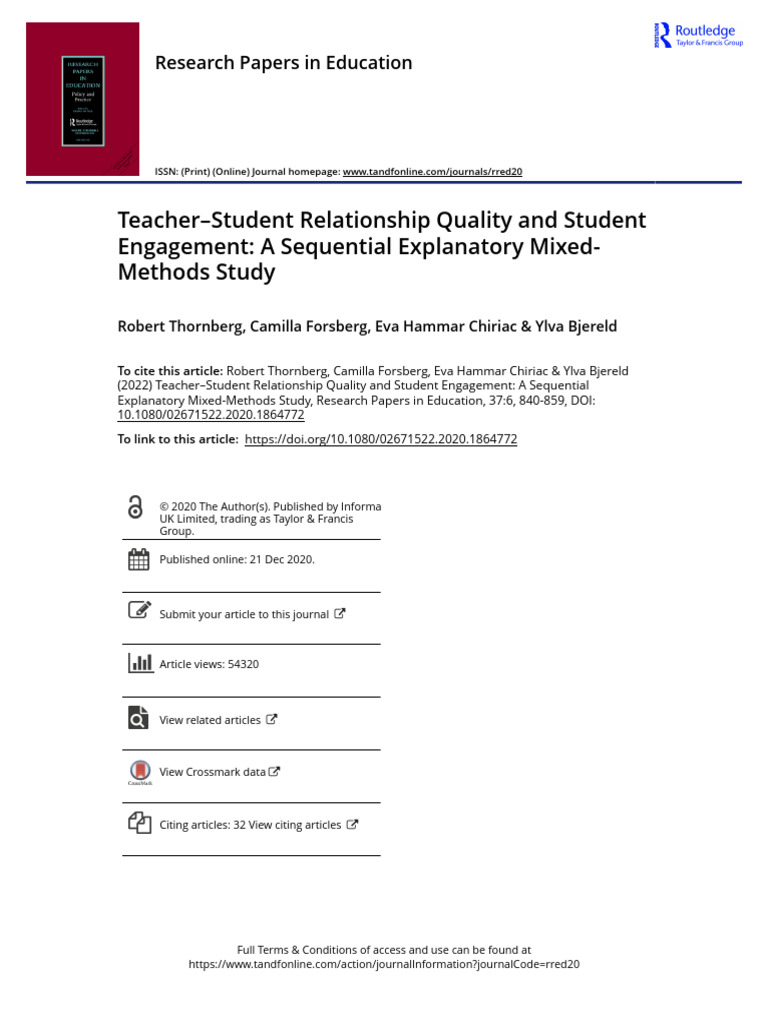 Teacher Student Relationship Quality and Student Engagement A ...