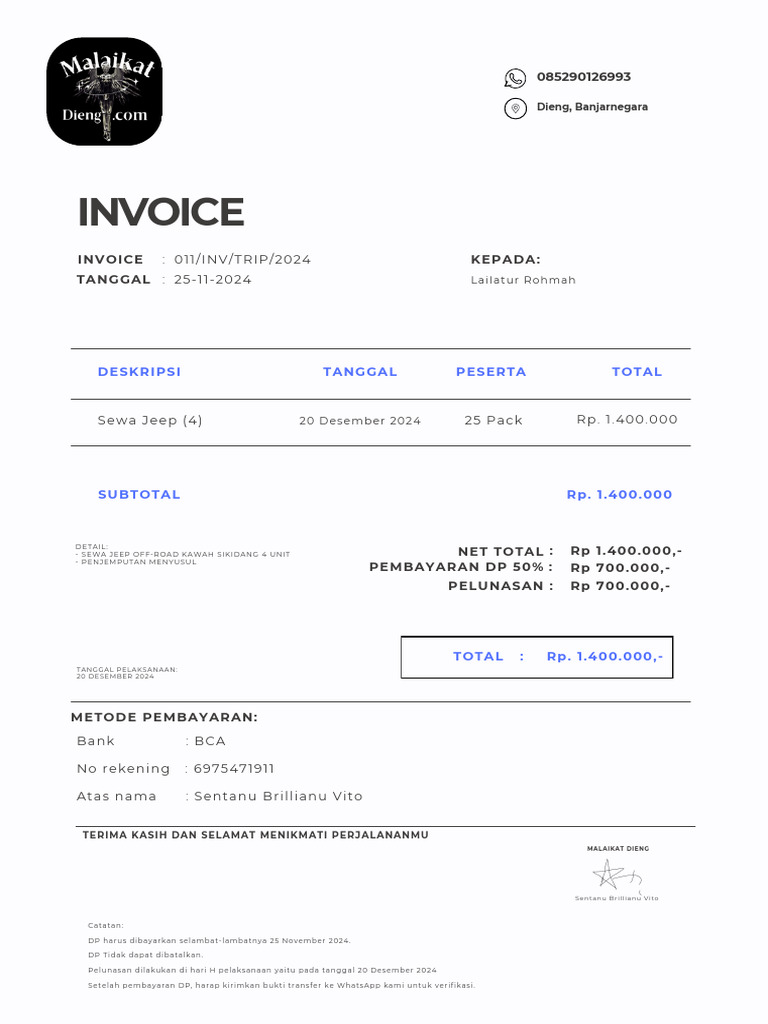 Contoh Invoice DP Liburan | PDF