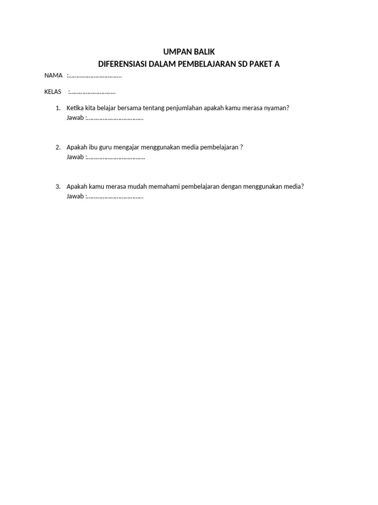 UMPAN BALIK Pembelajaran Paket A | PDF