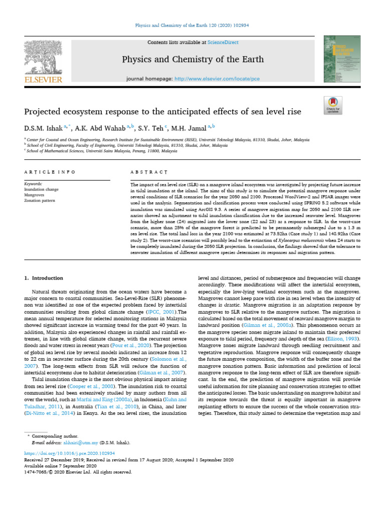 Projected Ecosystem Response To The Anticipated Effects of Sea Level ...