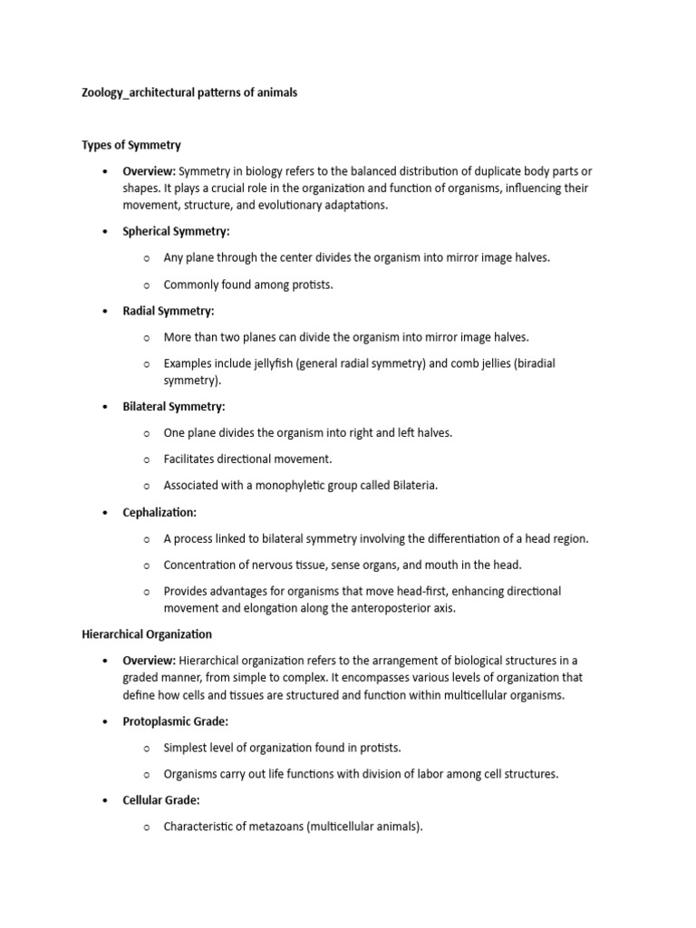 Zoology Outline Arichitectural Patterns of Animals | PDF | Tissue ...