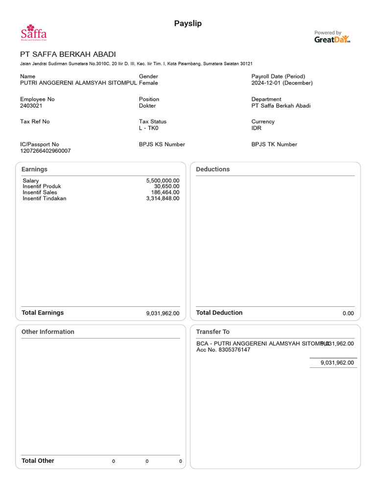 Payslip Report 2024-12-01 | PDF