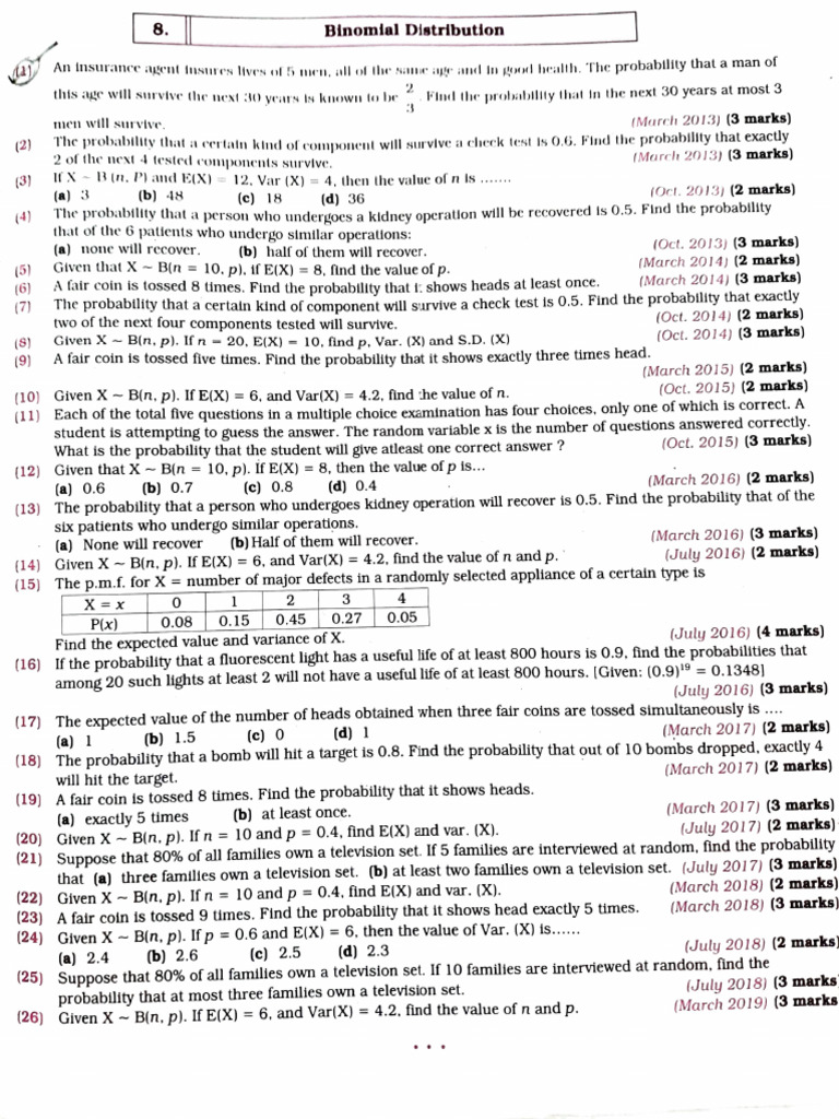 PYQ Binomial Distribution | PDF | Probability Theory | Statistical Models