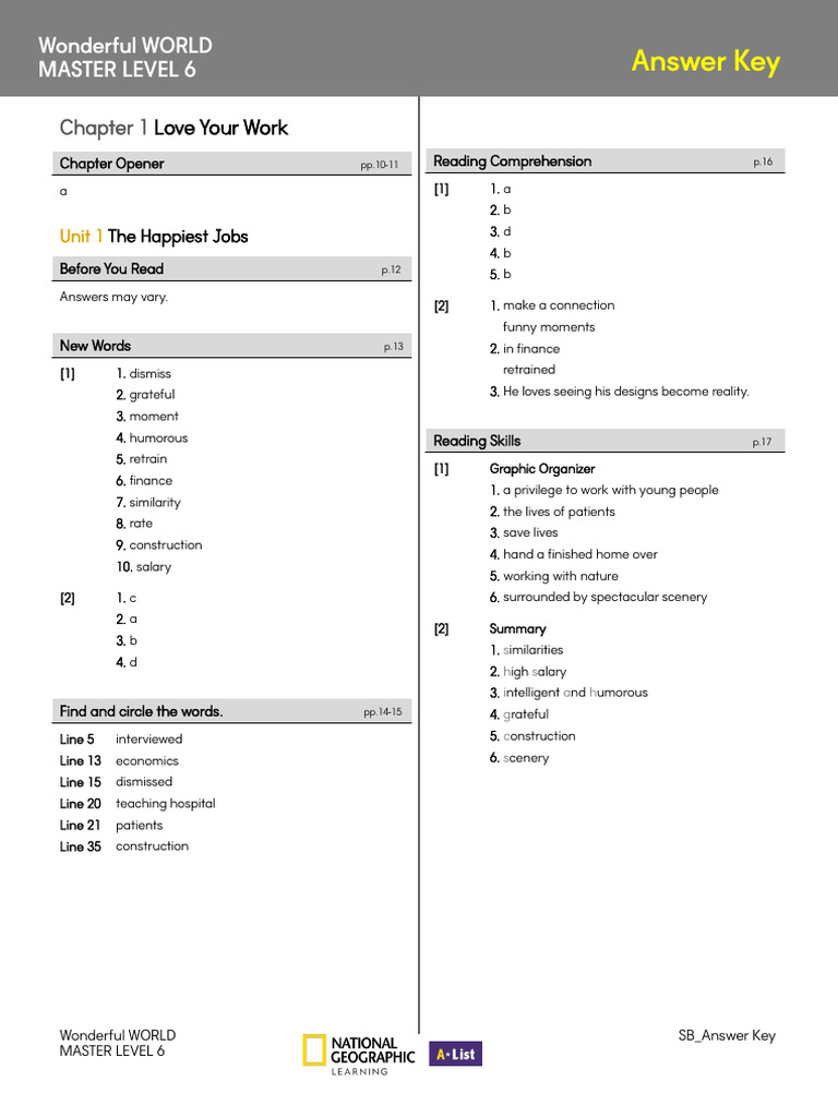 Wonderful World - Master - L6 - SB - Answer Key | PDF | Dust | Reading ...