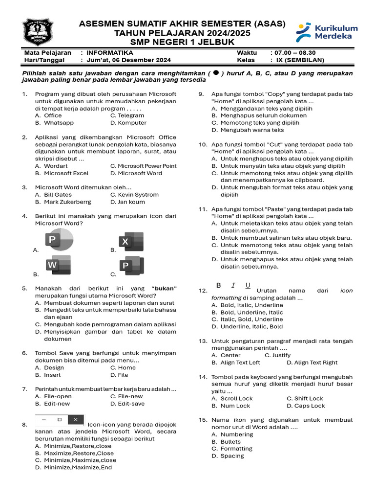Soal Informatika Kelas IX | PDF