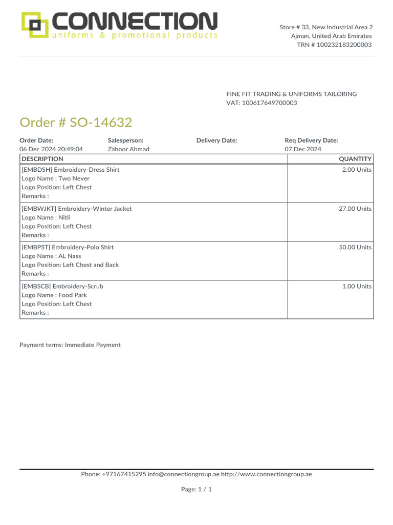 Fine Fit Trading and Uniforms | PDF