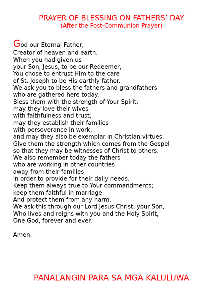 Prayer of Blessing On Fathers | PDF