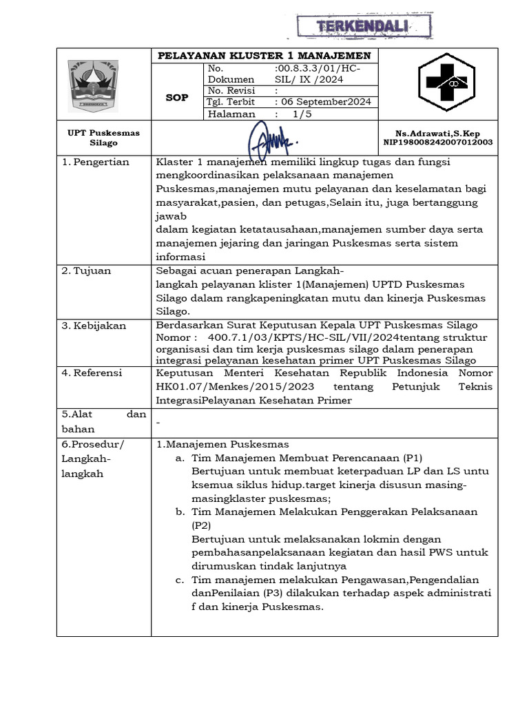 SOP Manajemen Puskesmas Silago | PDF