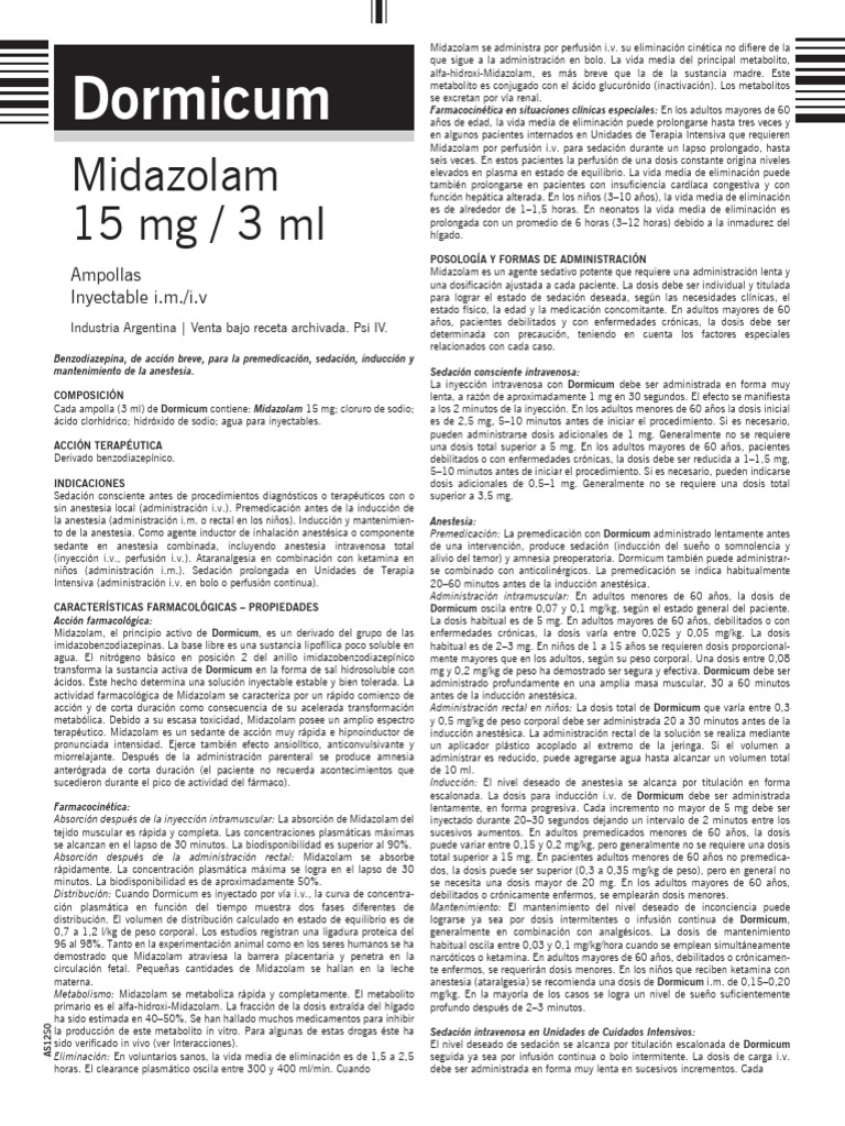 Uso y dosificación de Midazolam en anestesia | PDF | Benzodiazepinas ...