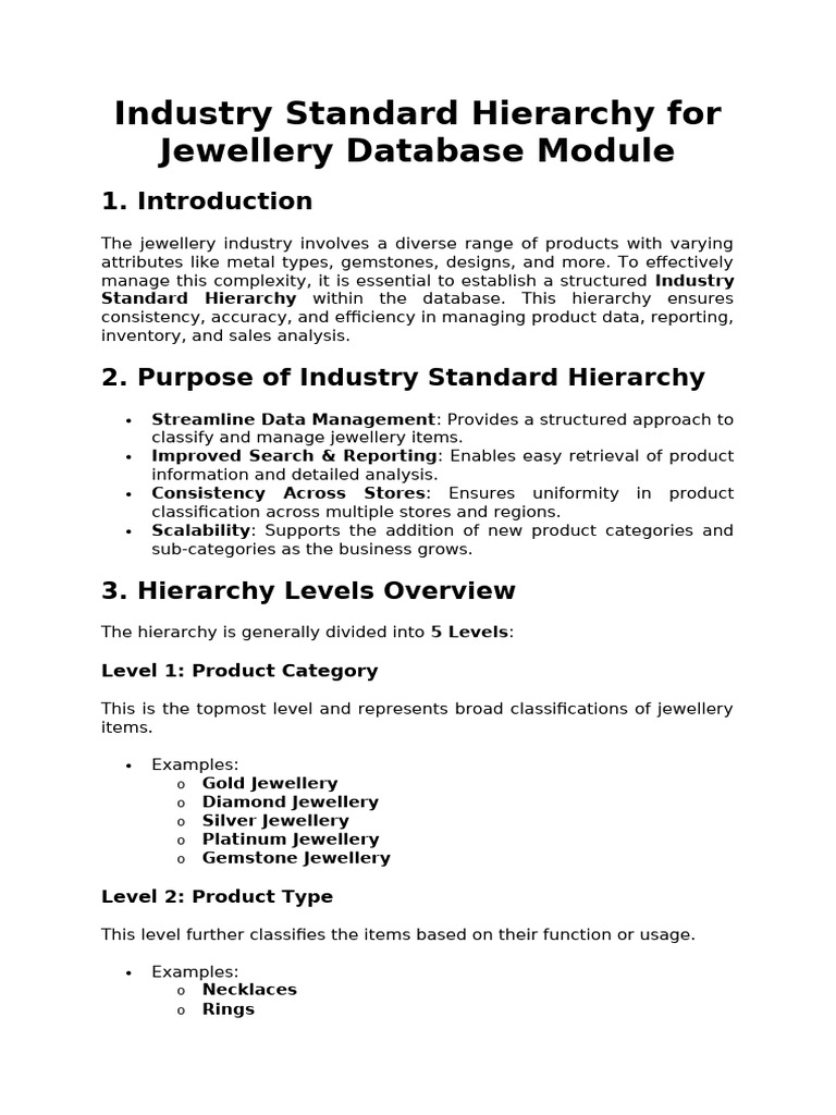 Industry Standard Hierarchy For Jewellery Database Module | PDF ...