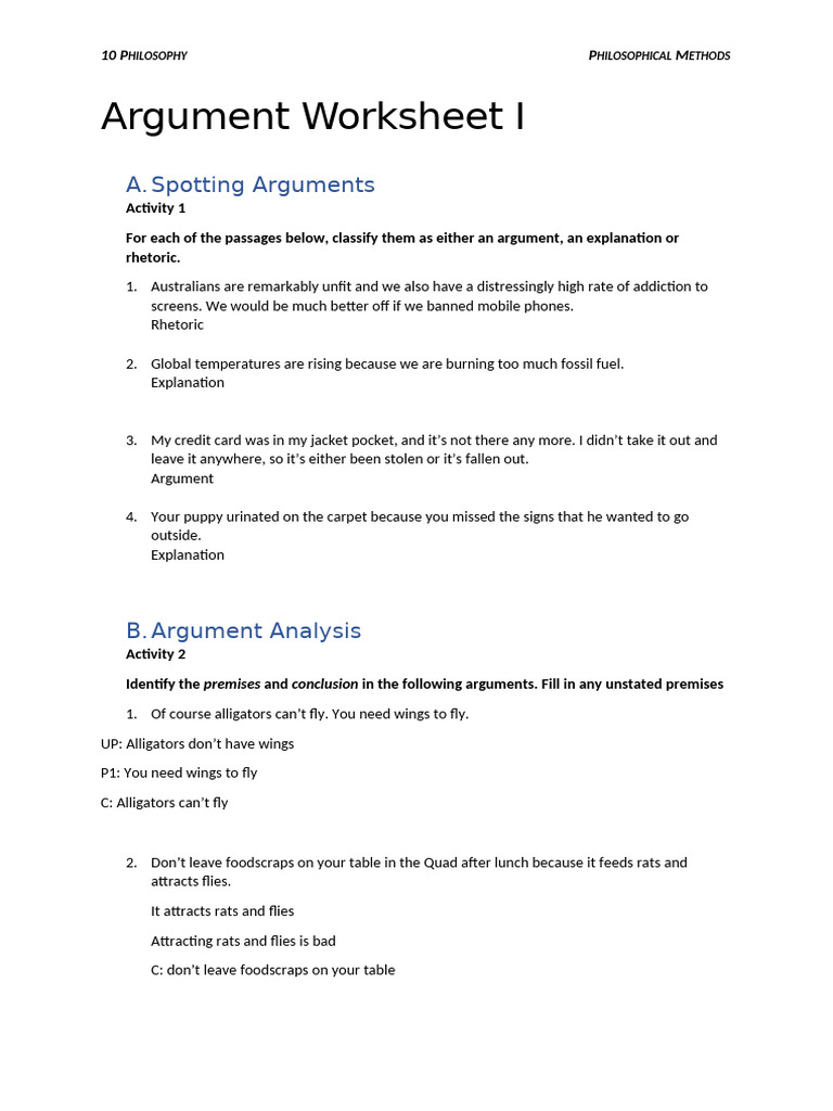 Argument Worksheet I copy | PDF | Argument | Philosophical Methodology