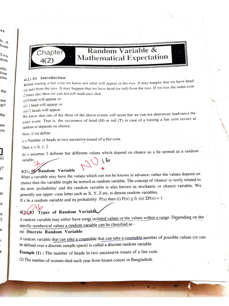 4(2) Random Variable & Mathematical Expectation | PDF 4(2) Random Variable & Mathematical Expectation | PDF