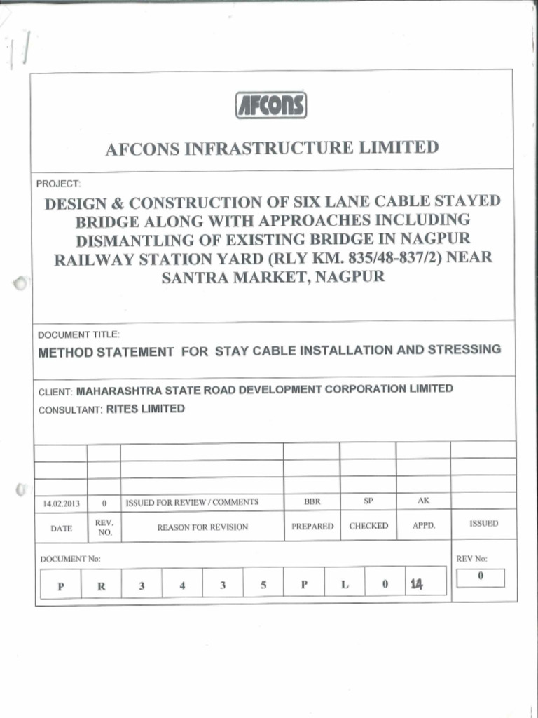 14) Method Statement For Stay Cable Installation & Stressing | PDF