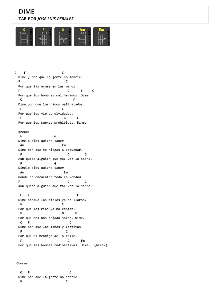 Dime Tab Por Jose Luis Perales - Ukulele Tabs | PDF