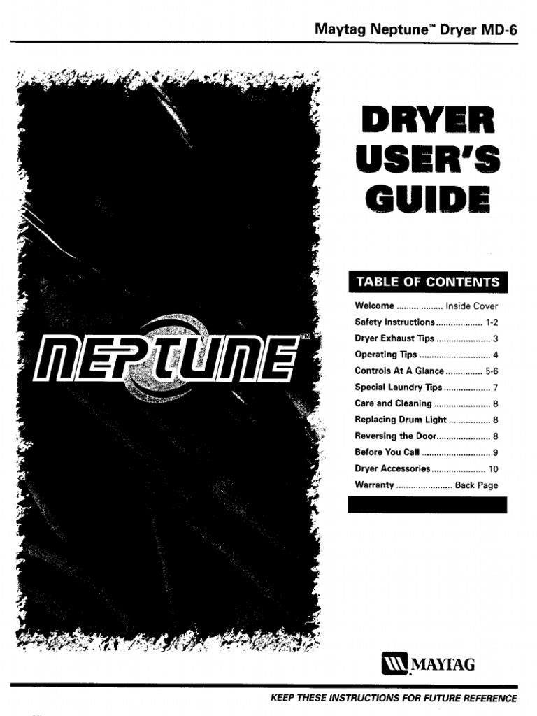 Maytag Neptune Dryer User Manual | PDF | Clothes Dryer | Duct (Flow)