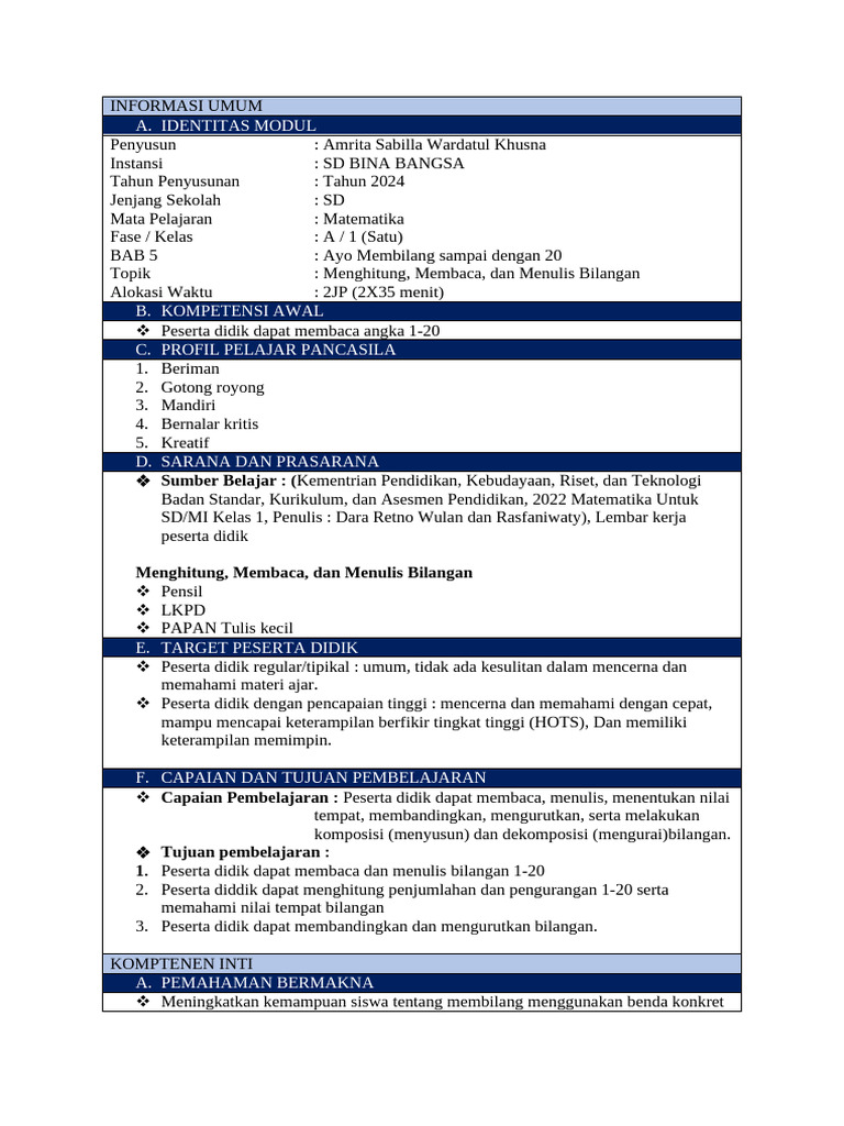 Modul Ajar MTK - Amrita | PDF