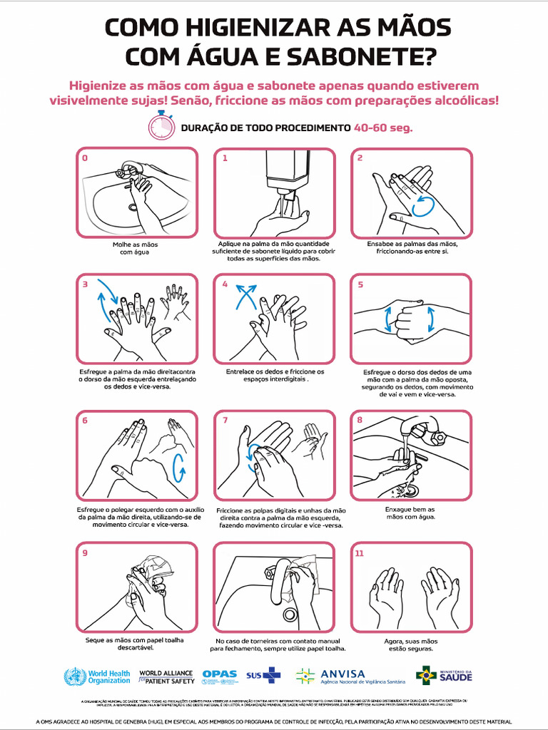 Como Higienizar as Mãos Com Água e Sabonete Líquido | PDF