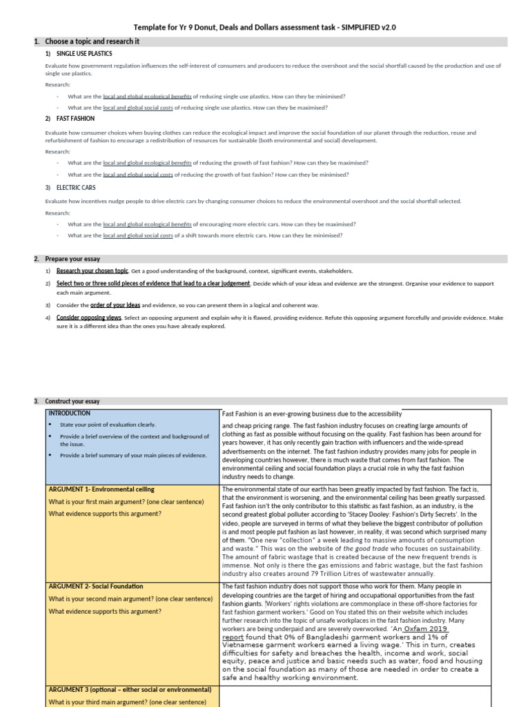 Economics Essay Scaffold - Simplified | PDF | Fashion | Sustainability