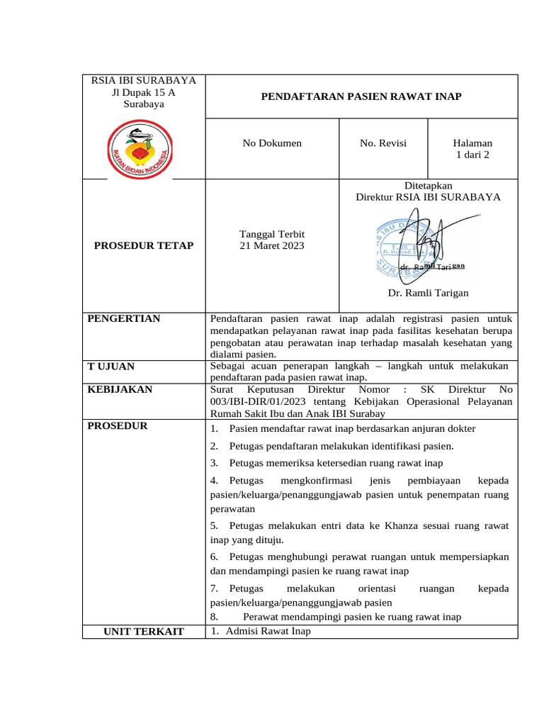 SOP Alur Pelayanan Rawat Inap | PDF