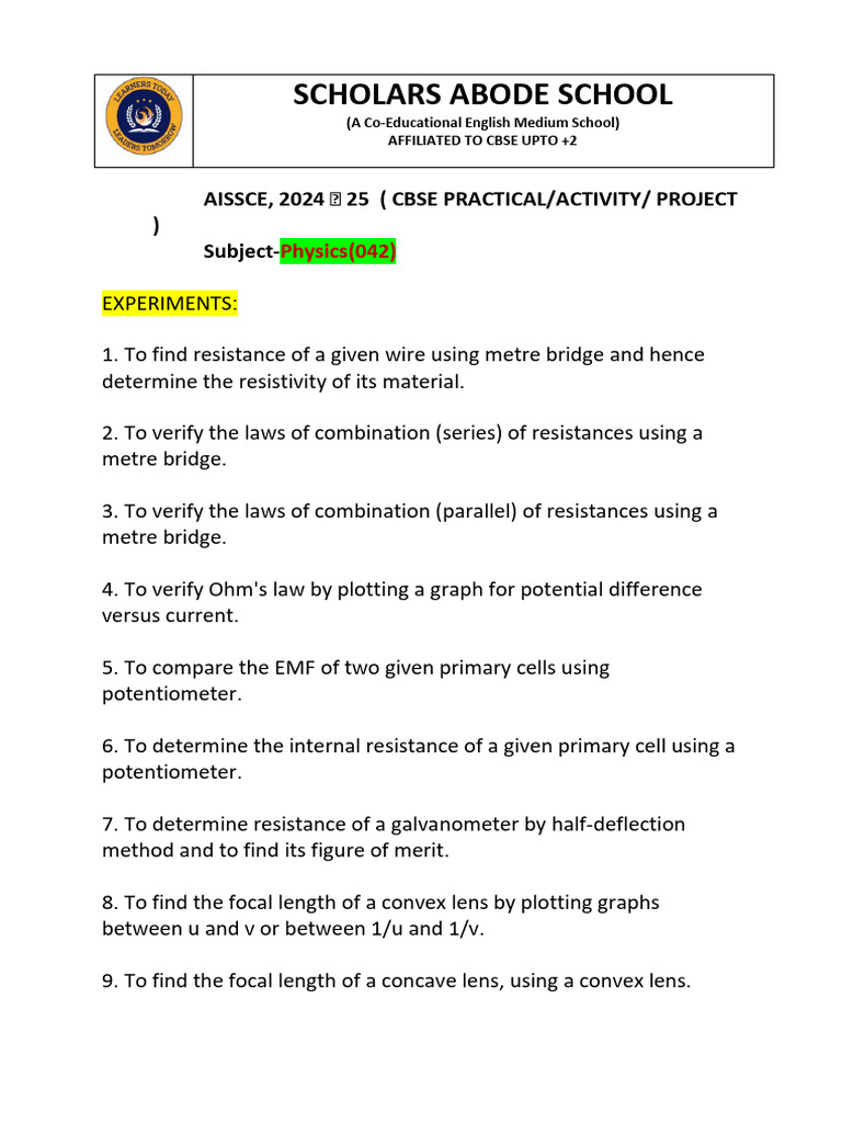 XII Physics Practicals | PDF