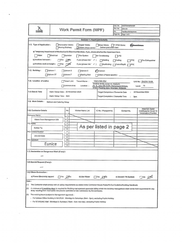 Viatris -Work Permit Form (WPF) | PDF