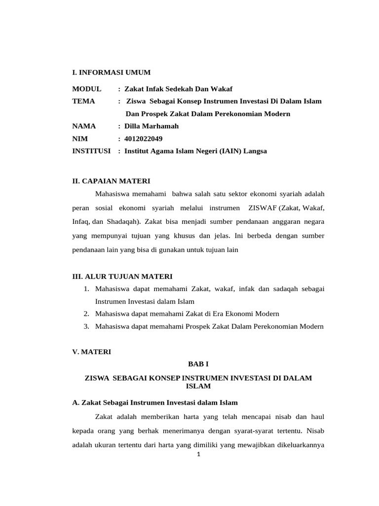 Modul - Zakat Infak Sedekah Dan Wakaf | PDF