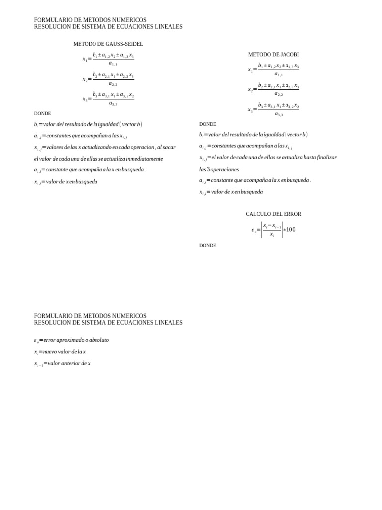 Formulario de Metodos Numericos | PDF | Análisis numérico | Conceptos matemáticos