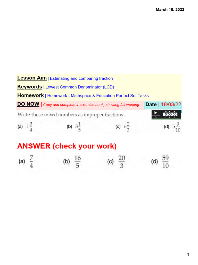 T1W7 L3 - Estimating and comparing fractions | PDF | Arithmetic ...
