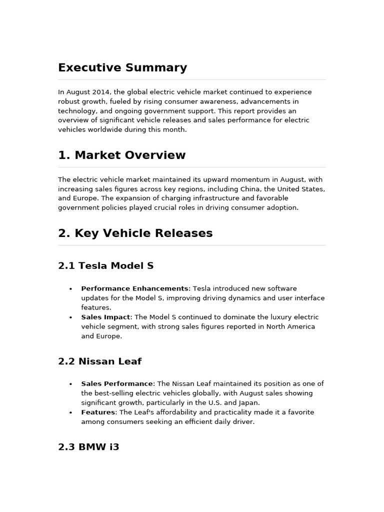 Global Electric Vehicle Report - August 2014 | PDF | Electric Vehicle ...