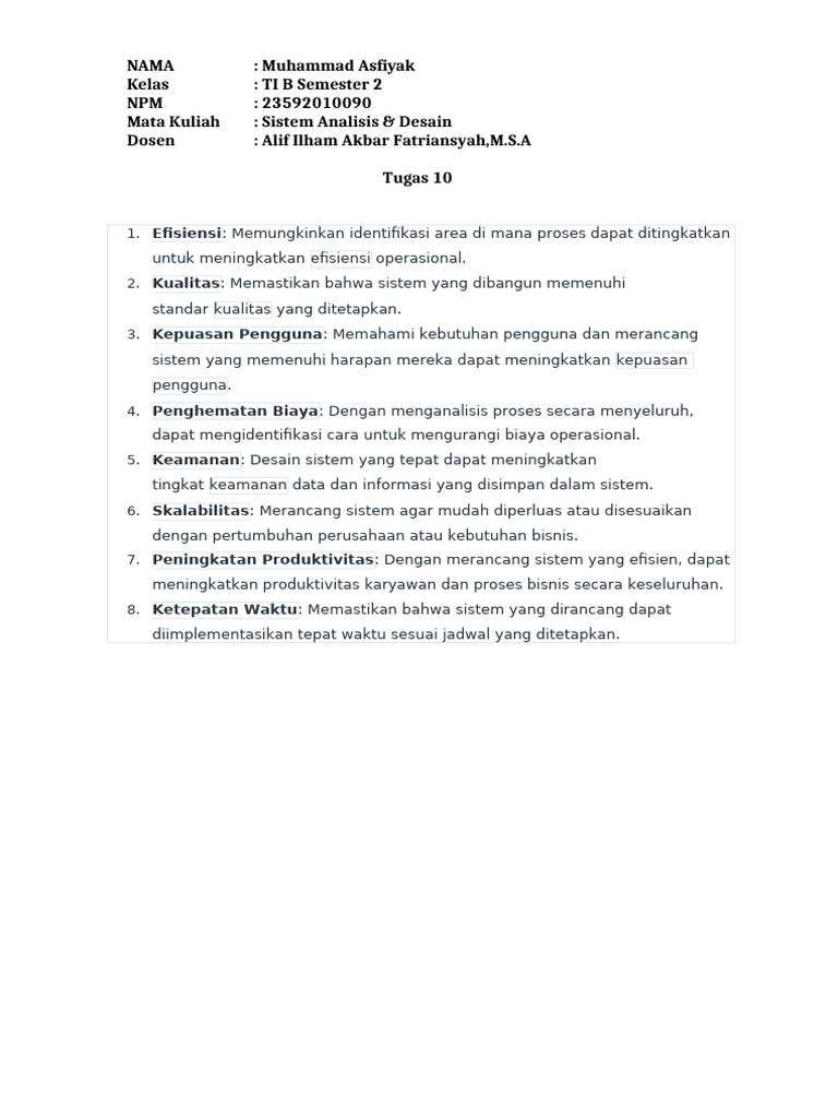Tugas 10 Sistem Analisis dan Desain | PDF