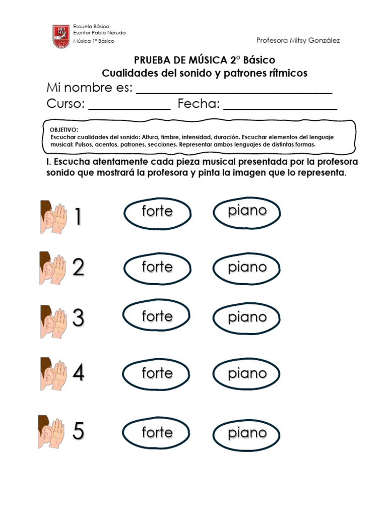 2° Prueba cualidades del sonido y patrones rítmicos | PDF