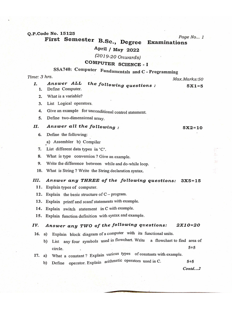 BSC Computer Science QP | PDF