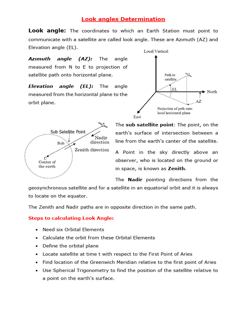 SC Notes Look Angle Determination | PDF | Angle | Azimuth