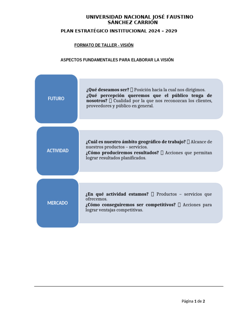 Taller2 -VISION | PDF | Planificación estratégica | Economias
