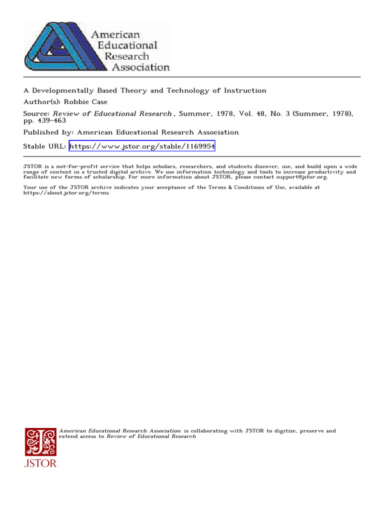 Robbie Case-Developmental Theory - 1978 | PDF | Working Memory | Memory