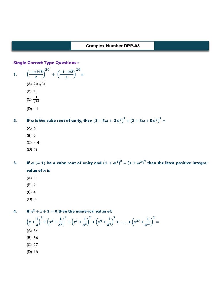 Complex Numbers DPP-8 | PDF