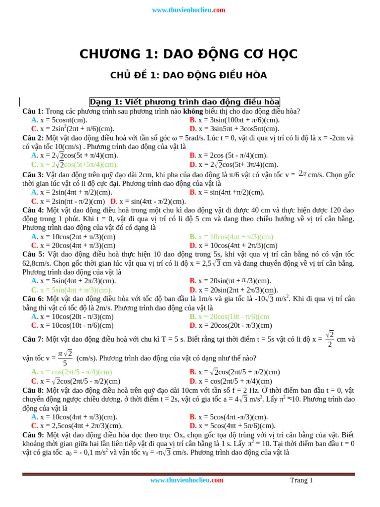 Phan Dang Bai Tap Dao Dong Dieu Hoa | PDF