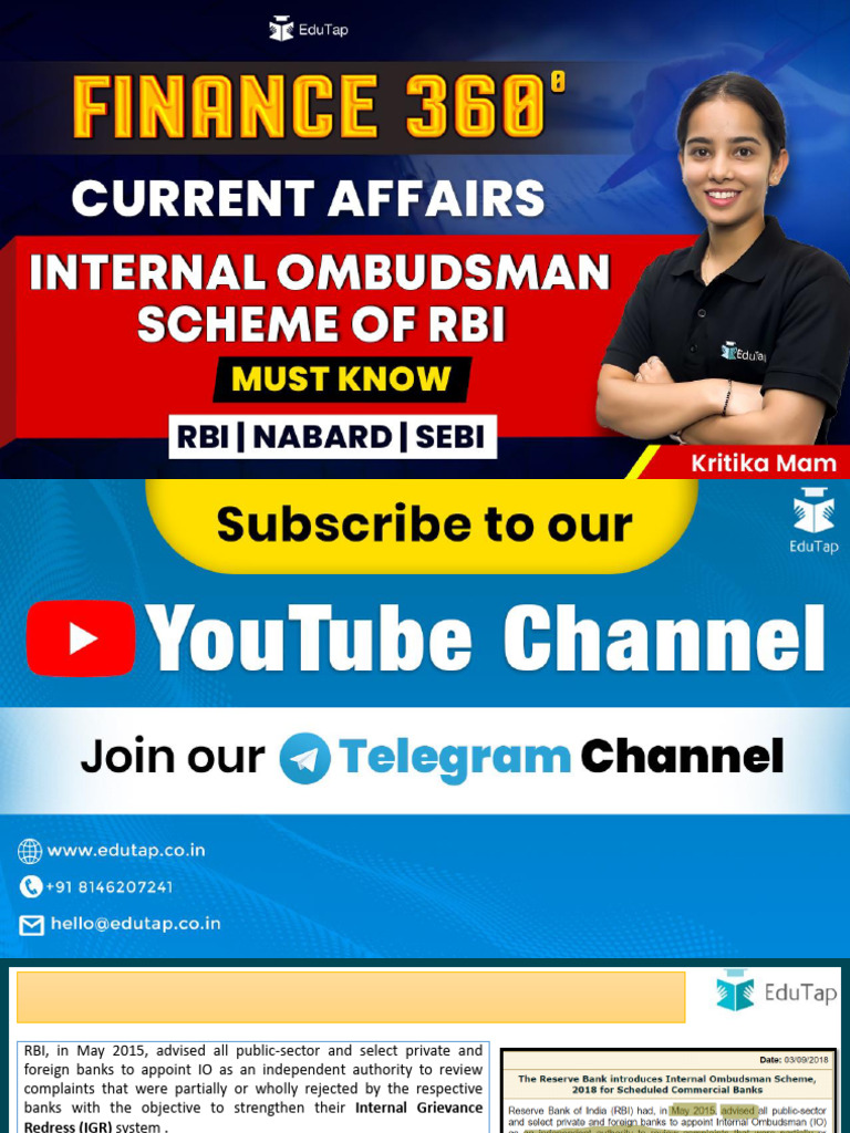 5 Dec 2024 - Internal Ombudsman Scheme of RBI - Finance 360 | PDF ...