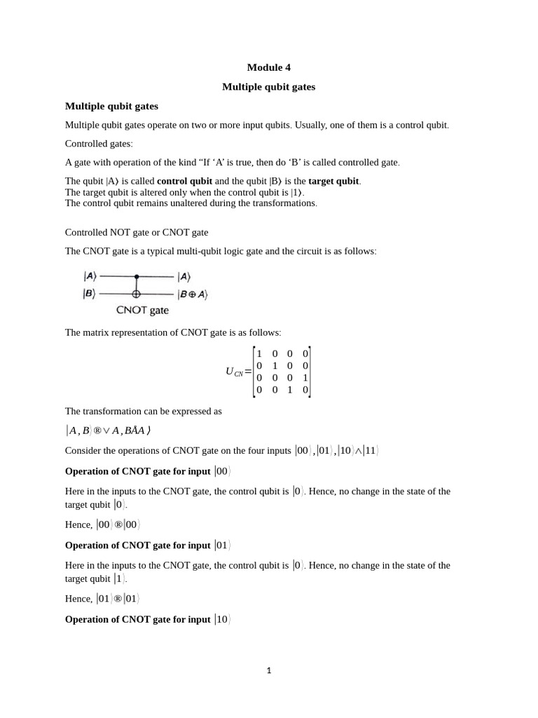 Module 4- Multiple Qubit gates notes | PDF | Electronic Design ...