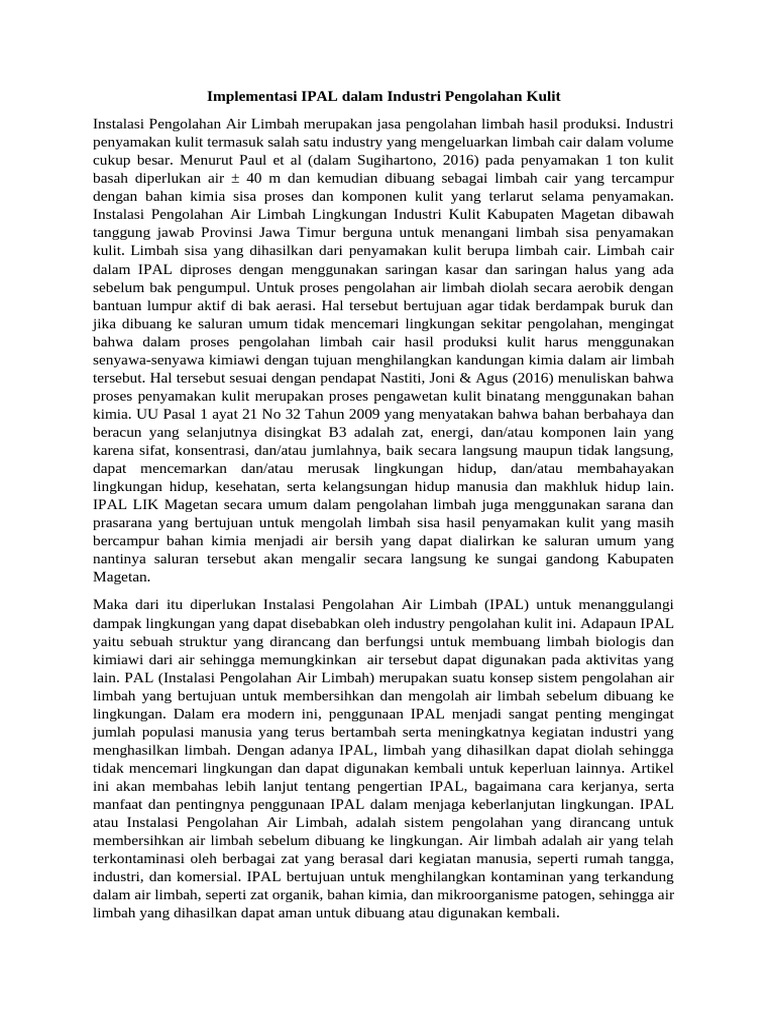 Materi Implementasi IPAL Dalam Industri Pengolahan | PDF