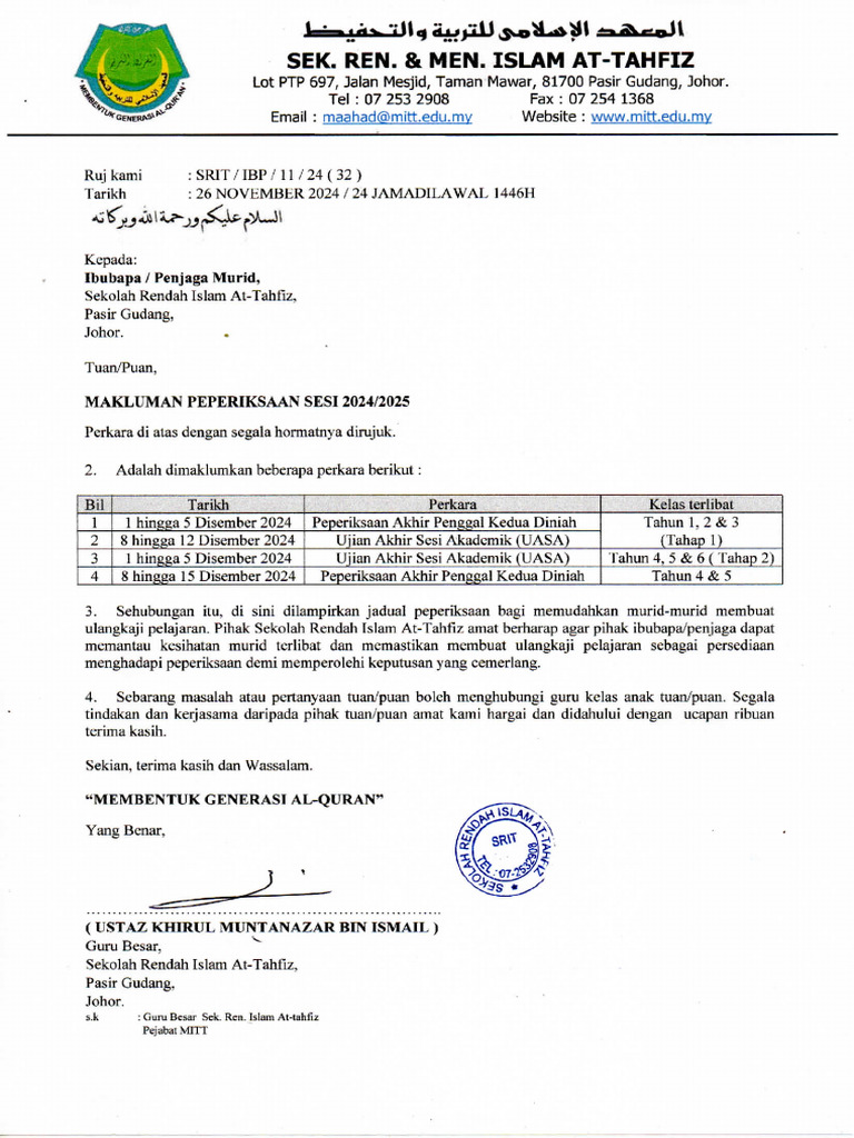THN 3 - MAKLUMAN PEPERIKSAAN | PDF