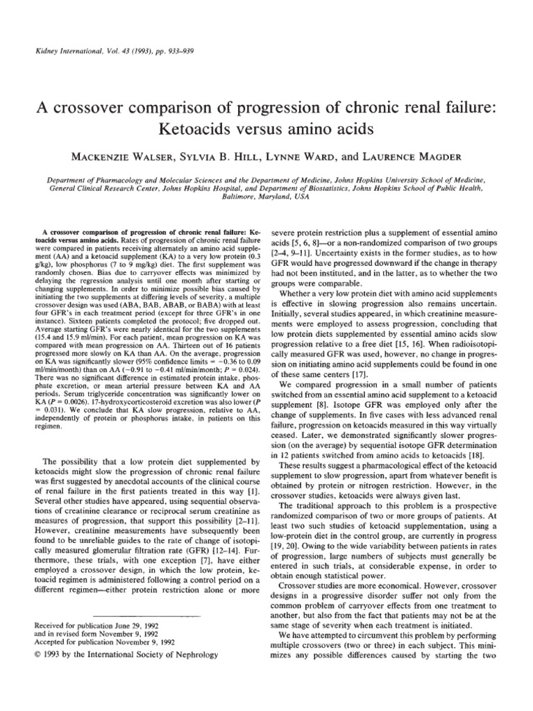 A Crossover Comparison of Progression of Chronic Renal Failure (Walser 1993) | PDF | Creatinine ...