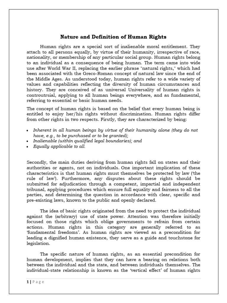 Nature and Definition of Human Rights | PDF | Human Rights | United ...