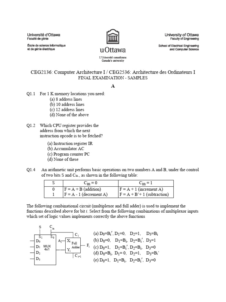 FinEx CEG2136F2018 Practiceq | PDF | Computer Engineering | Computer Architecture